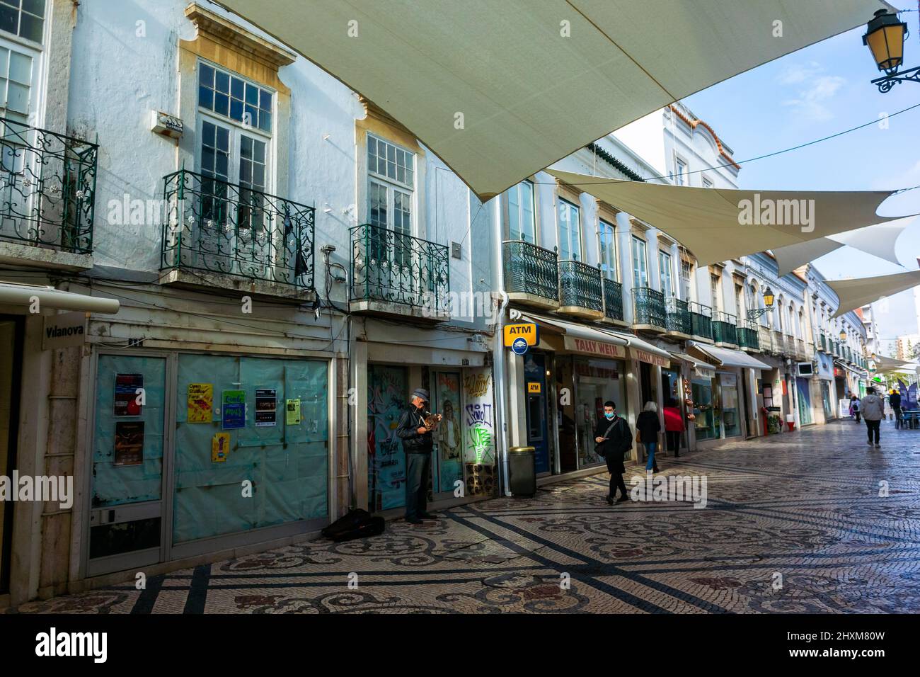 Faro, Portugal, Wide Angle View, People Walking, Pedestrian Street ...