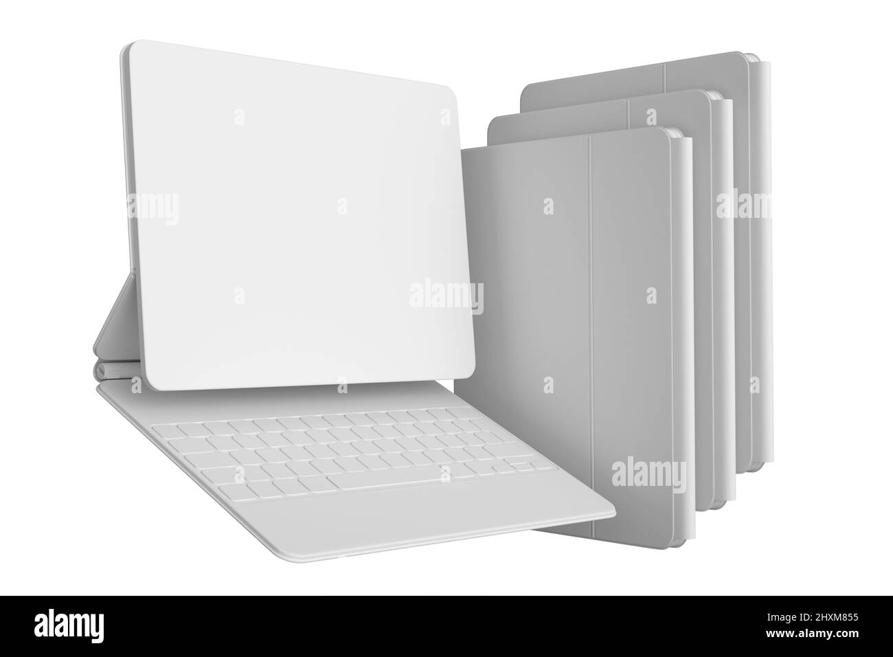 Set of computer tablets with keyboard and blank screen isolated on ...