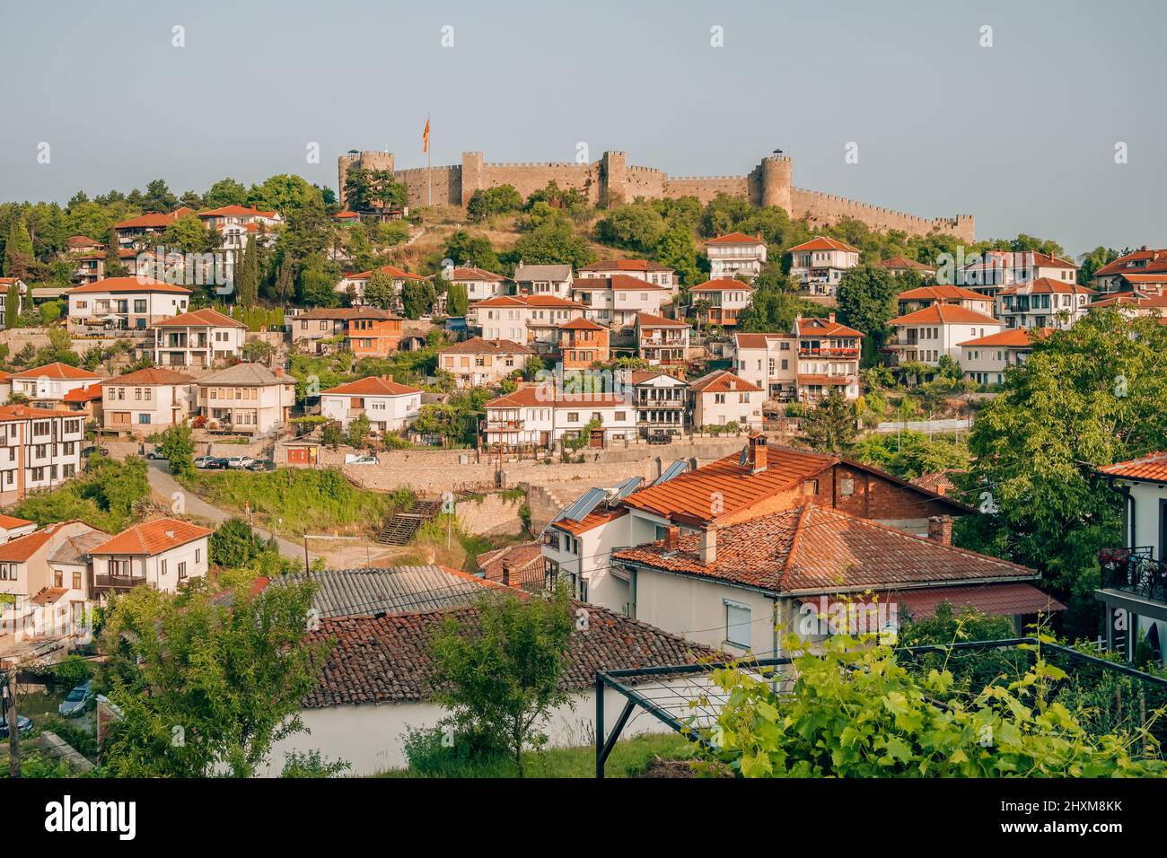 Cityscape of Ohrid town and Samuil fortress, North Macedonia Stock ...