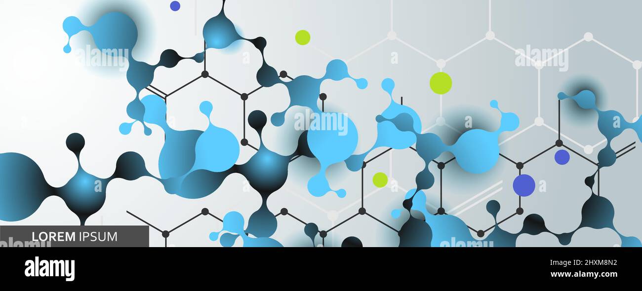 Vector color illustration connection molecules and hexagon pattern ...