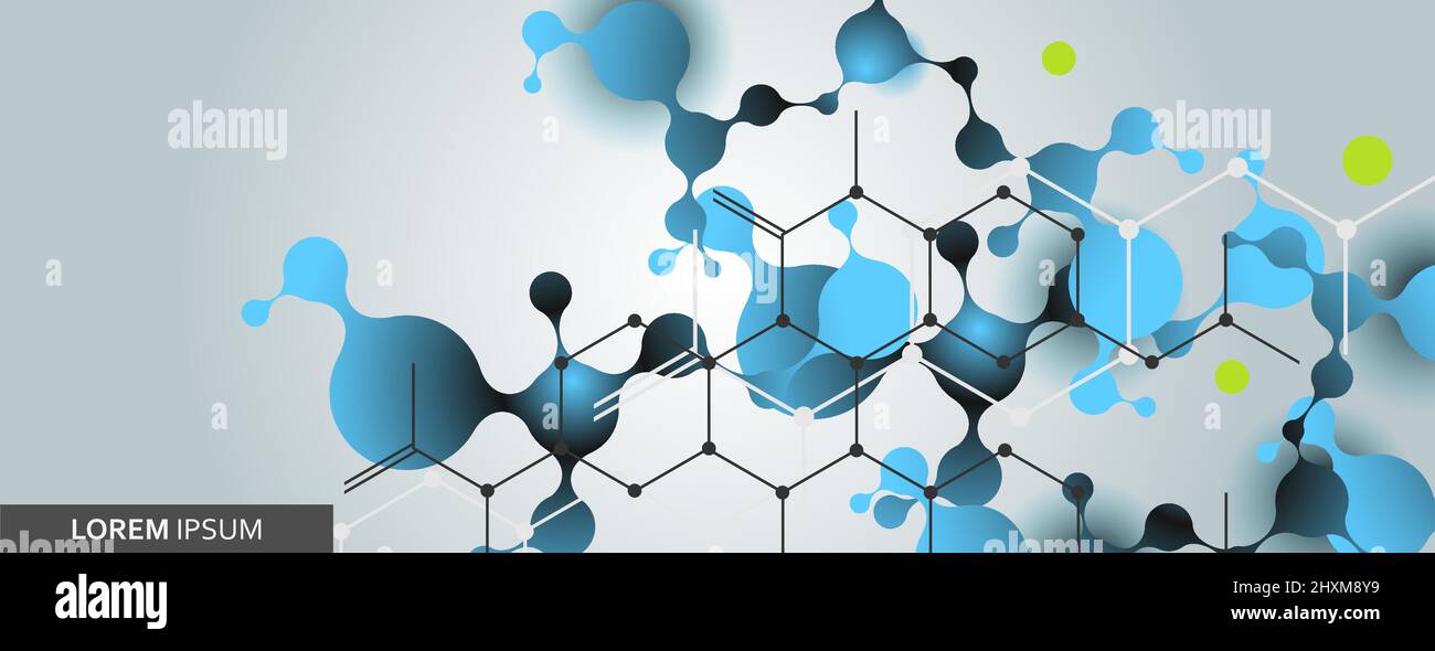 Vector color illustration connection molecules and hexagon pattern ...