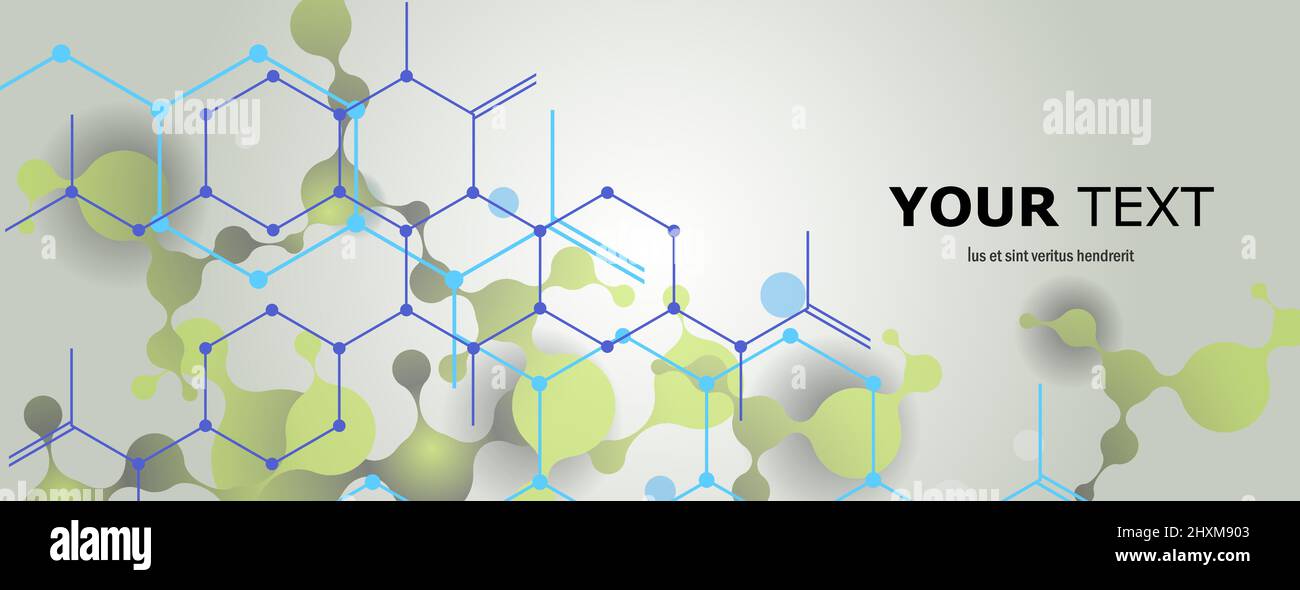 Vector color illustration connection molecules and hexagon pattern ...