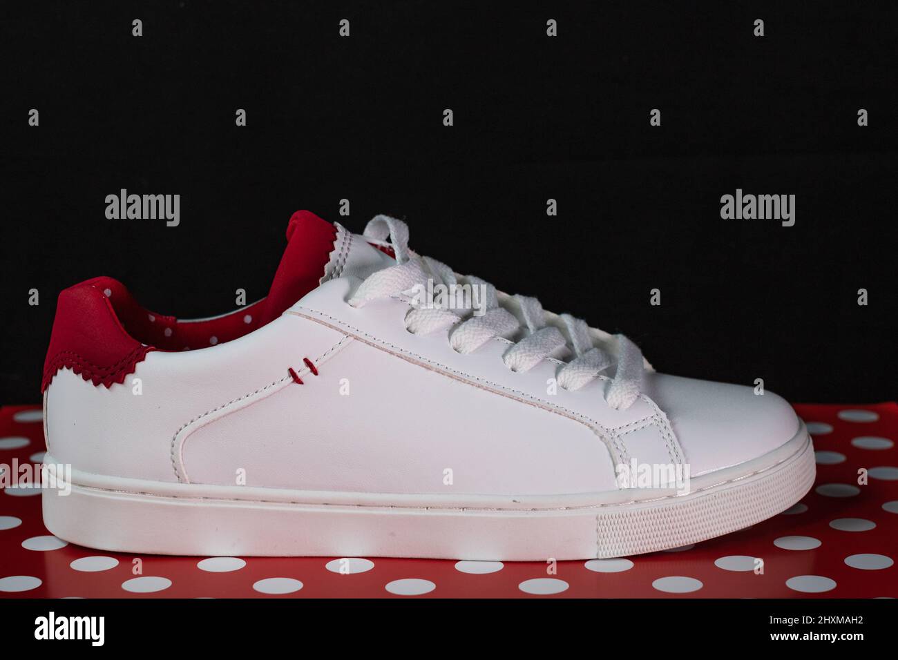 Close up on details of sport shoes with white dots in Bucharest ...