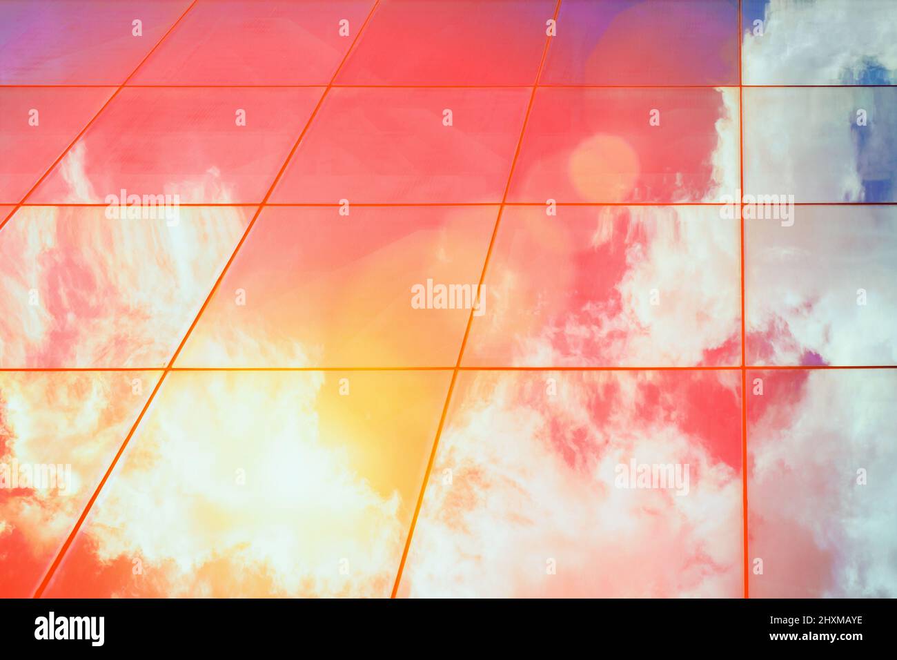 Web banner Modern glass architecture with reflection of red and blue ...