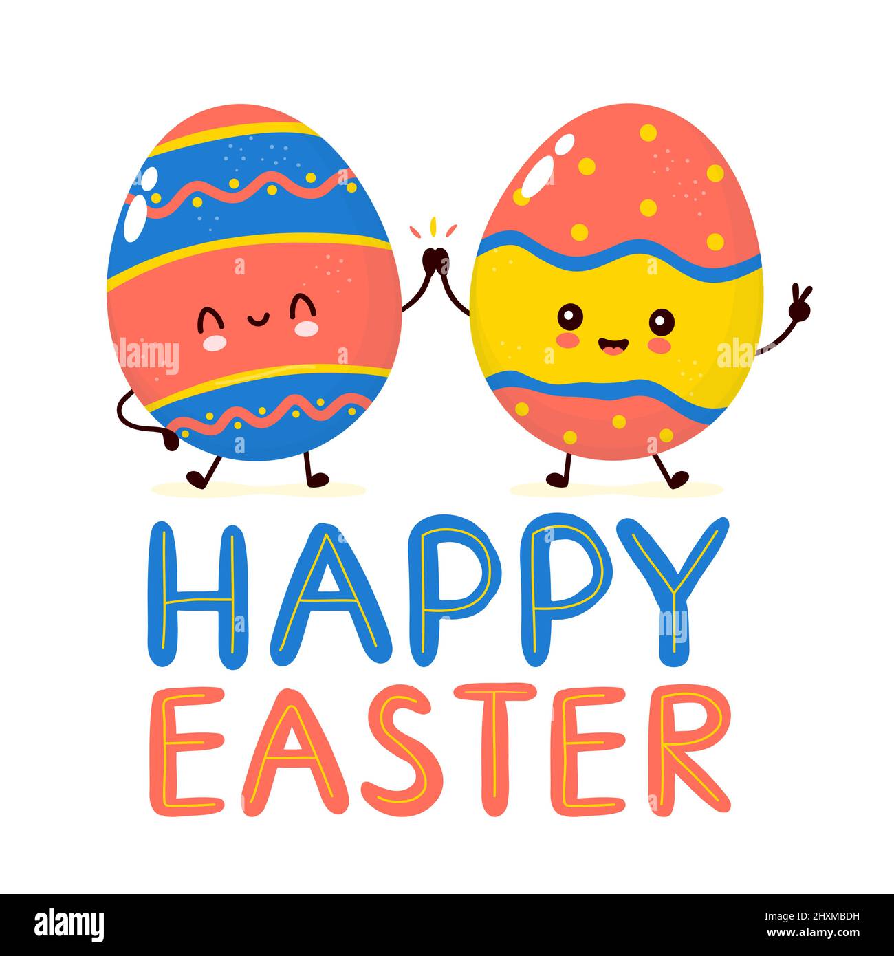 Cute happy funny easter eggs character. Happy Easter card.Vector hand ...