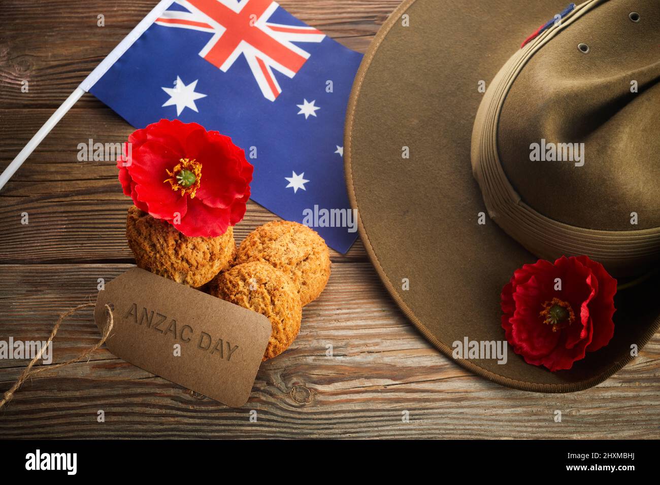 Australian Anzac Day. Australian army slouch hat and traditional Anzac ...