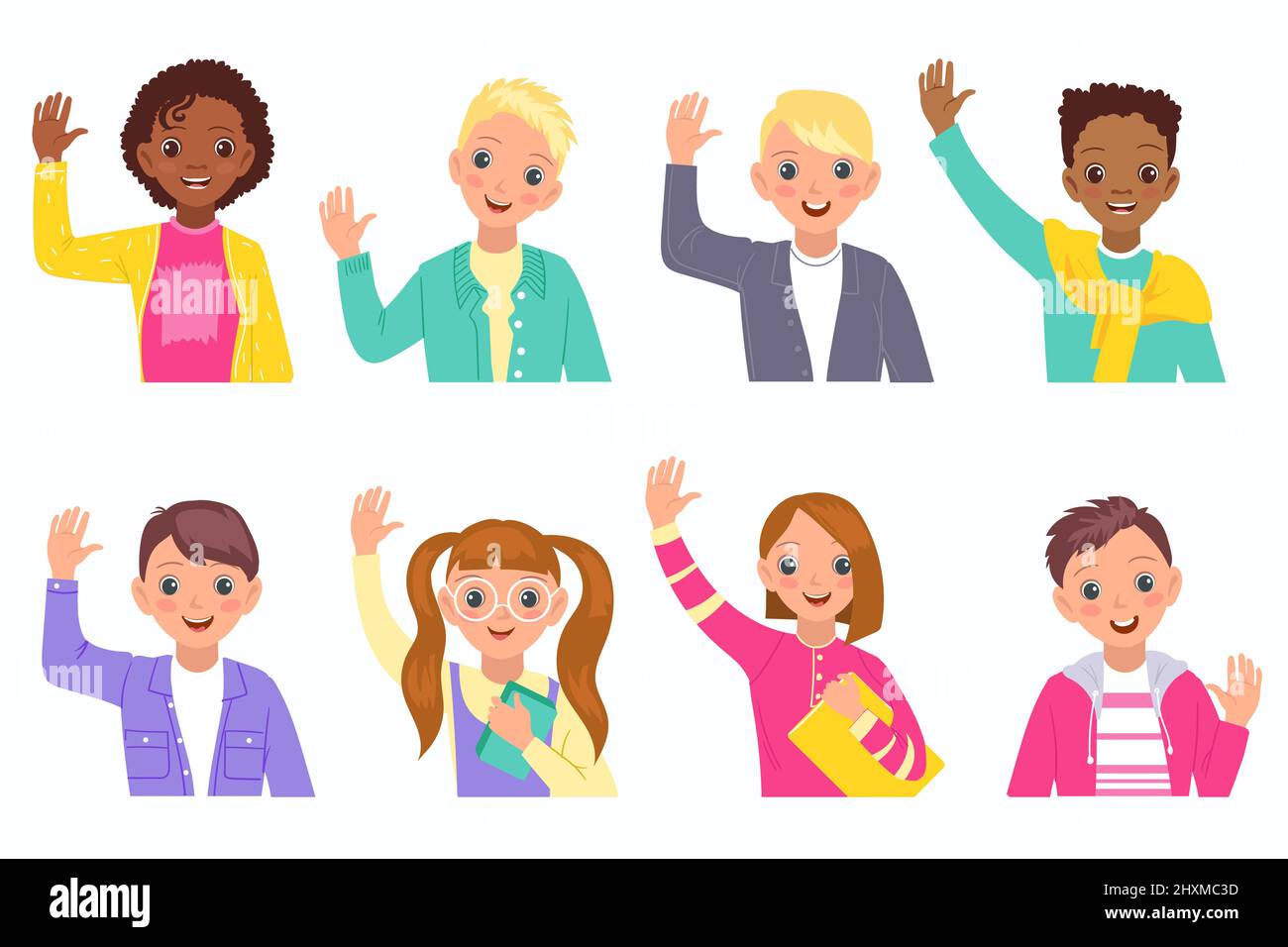Young school children waving Stock Vector Images - Alamy