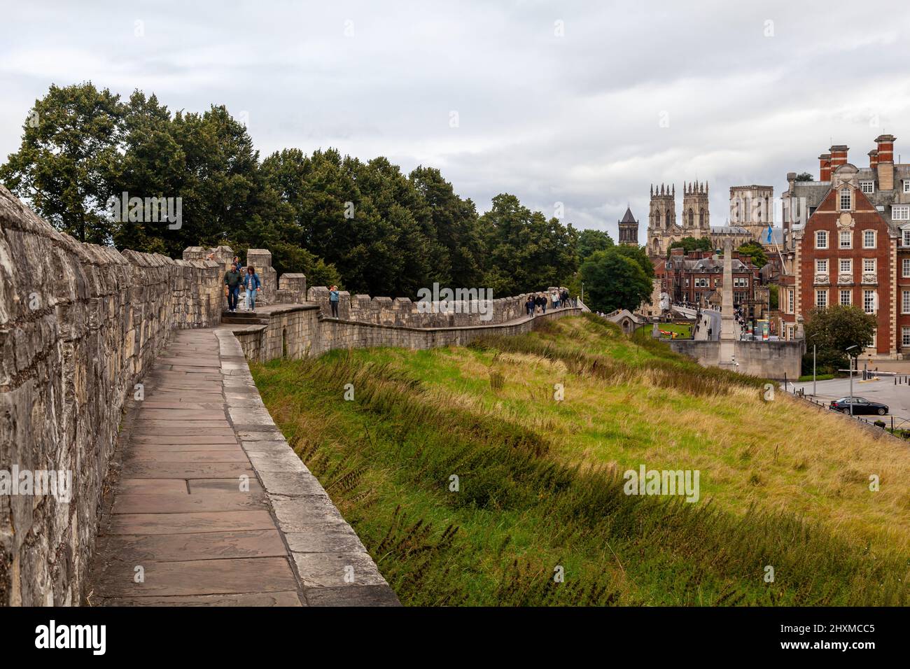 The old town walls of historic York, with York Minster in the ...