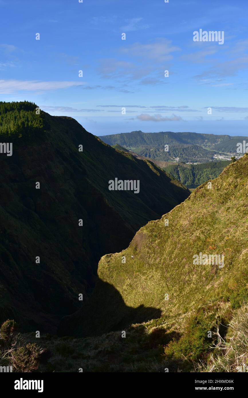 Very deep valley between two hills on Sao Miguel in the Azores Stock ...