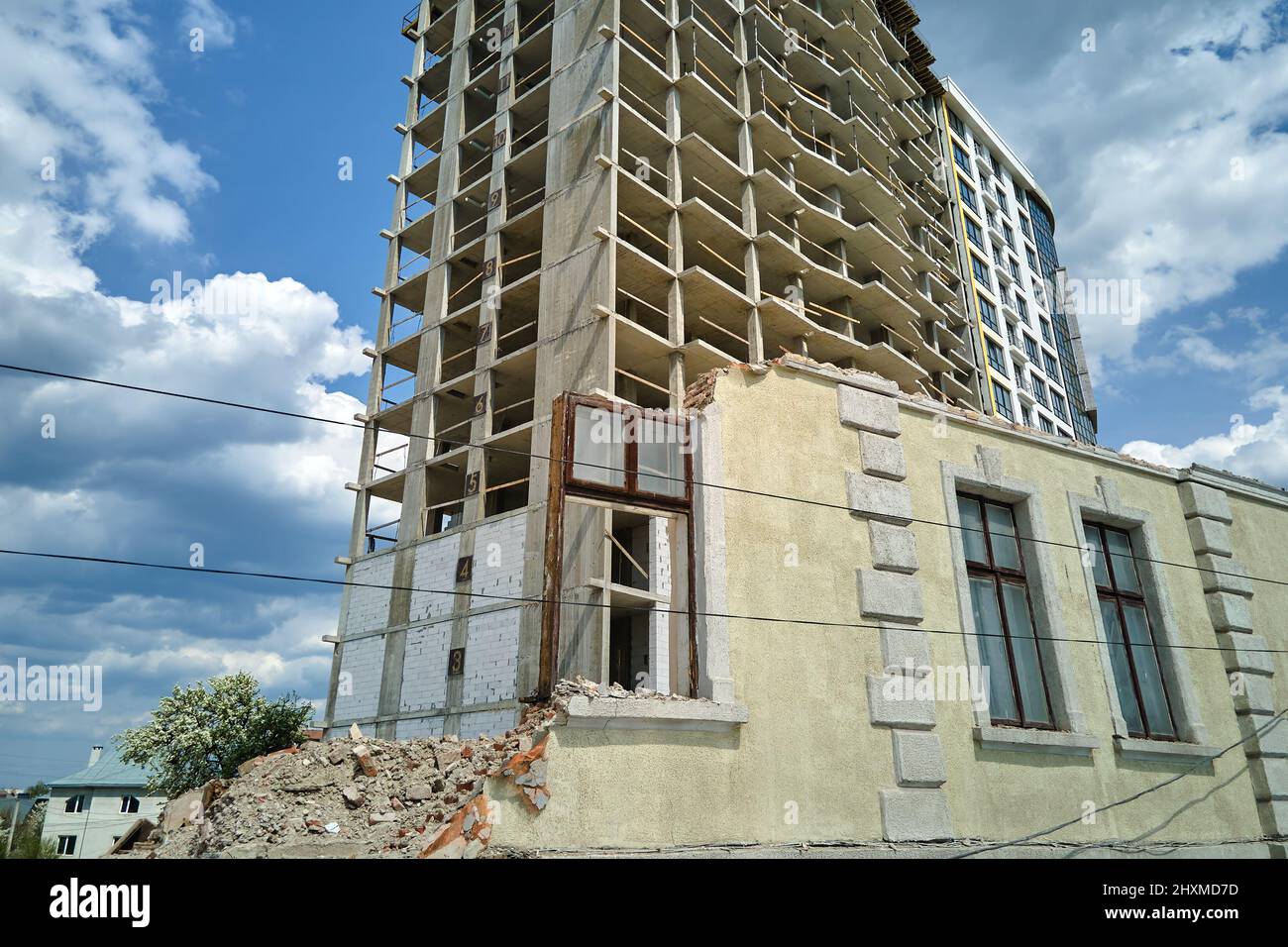 Architectural detail of high frame of monolithic concrete building ...
