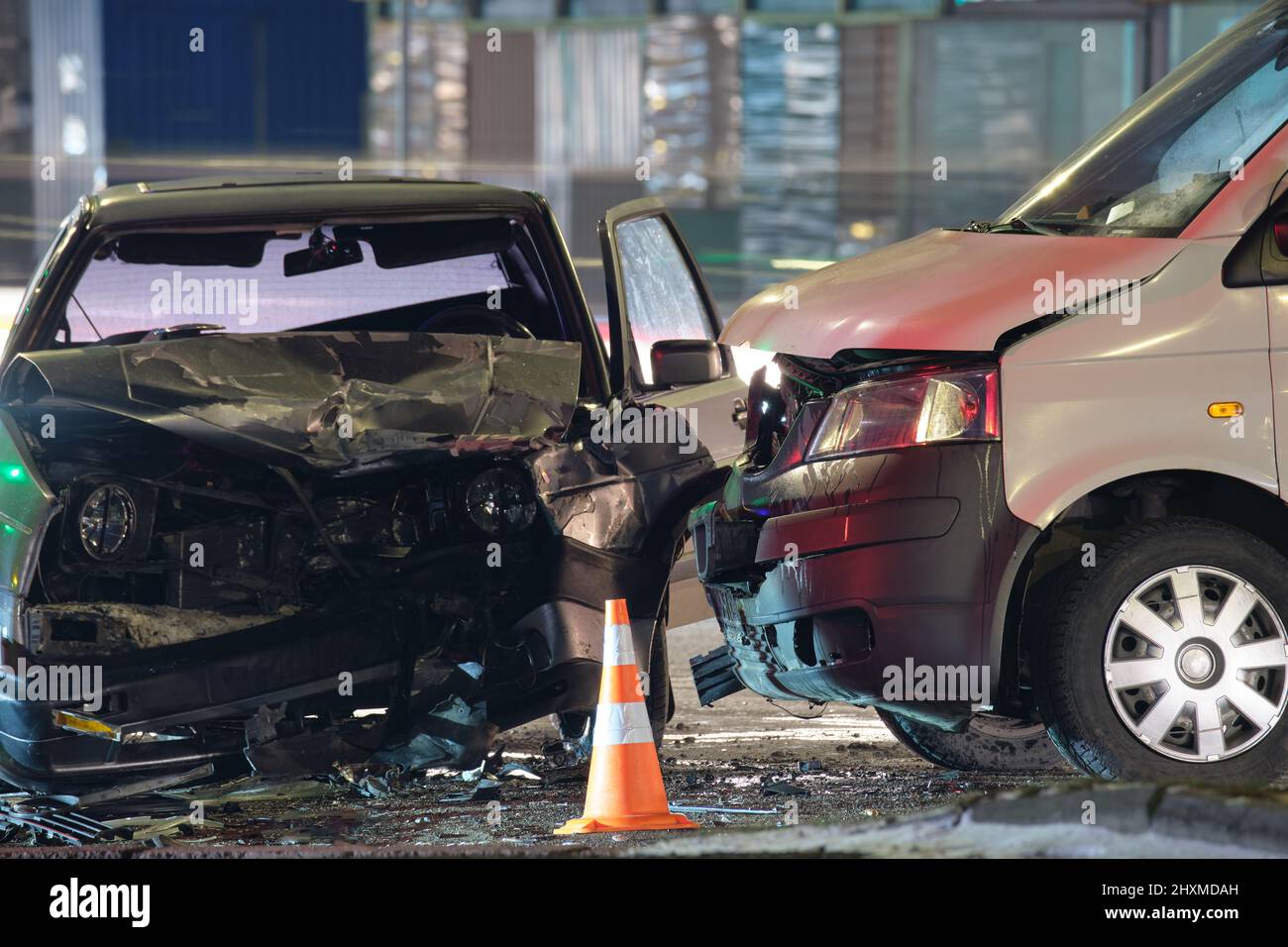 Cars crashed heavily in road accident after collision on city street at ...