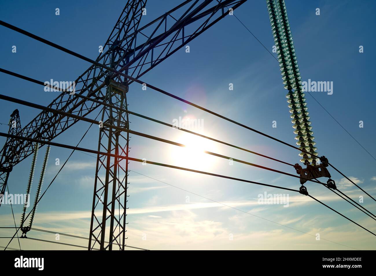 Electric power lines divided by safe guard insulating frame transfening ...