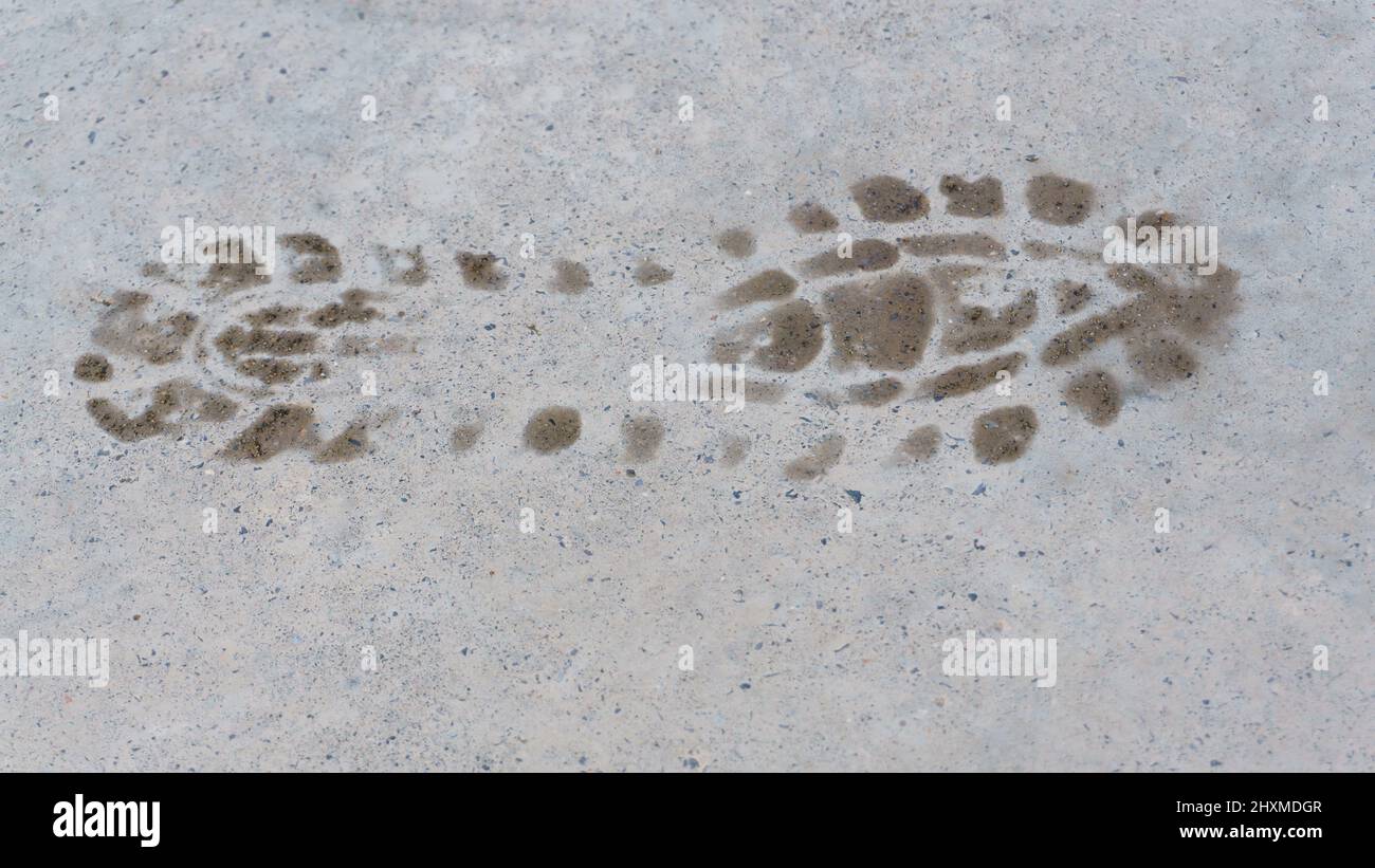 Human footprint on road surface. Foot steps leaving footprints Stock ...