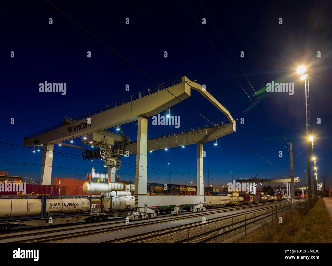 Wien, Vienna: moving gantry cranes in container terminal of port ...