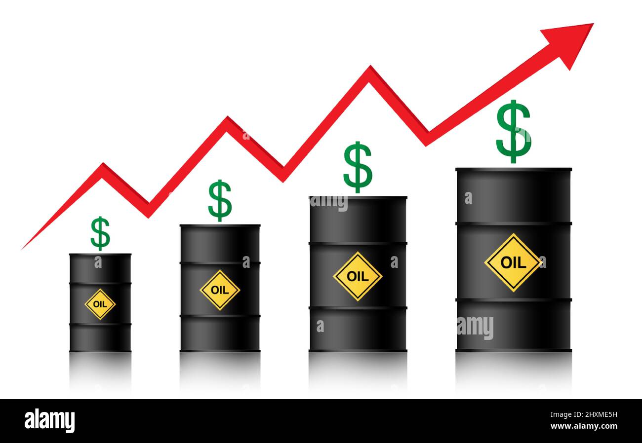 The price of oil is rising. Barrels of oil, dollar and infographics ...