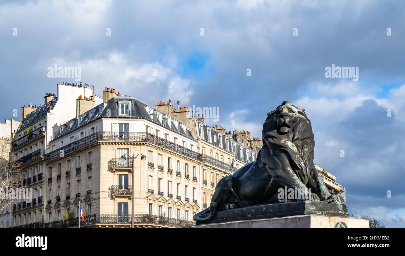 Paris, France, beautiful lion place Denfert-Rochereau in the 14e ...