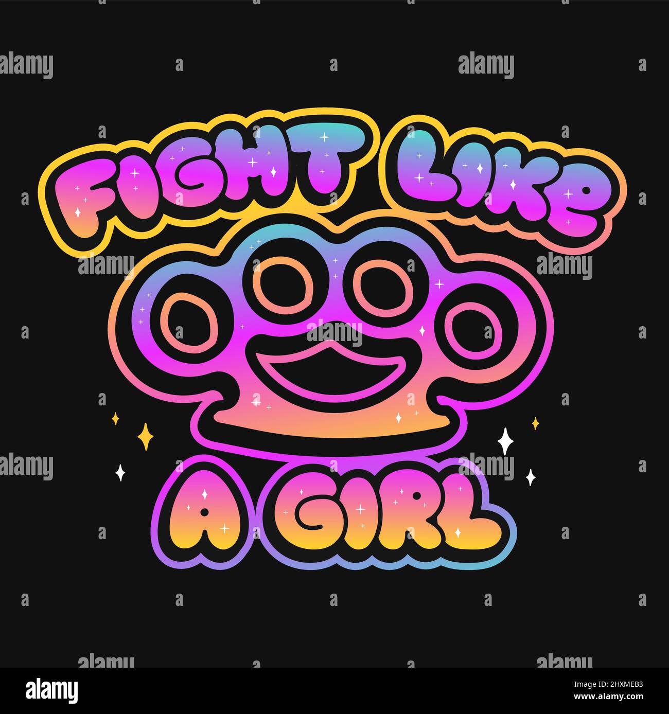 Brass knuckles. Fight like a girl print for t-shirt concept. Vector ...