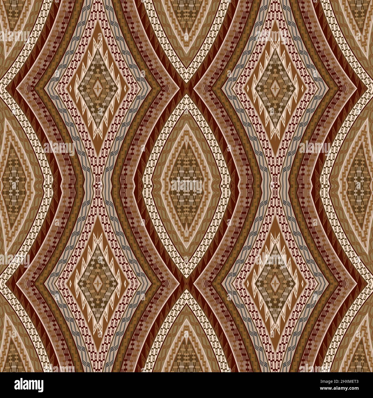 Geometric decorative seamless pattern with brown ethnic motifs Stock ...