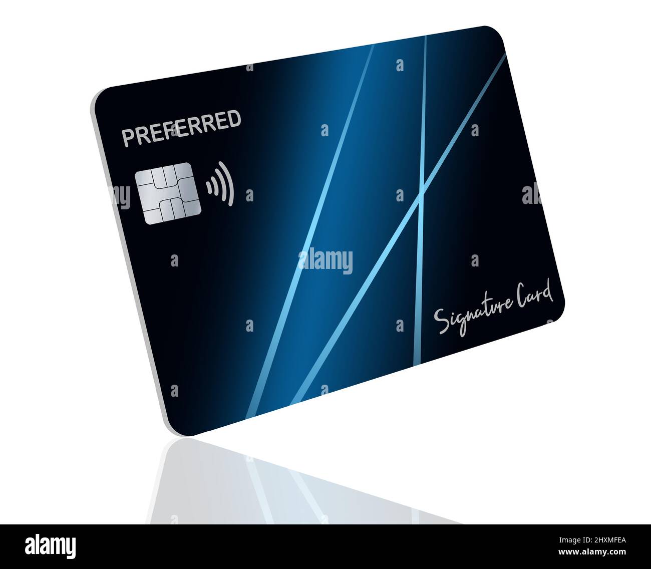 A modern, generic, mock credit card, or debit card, is labeled as a ...