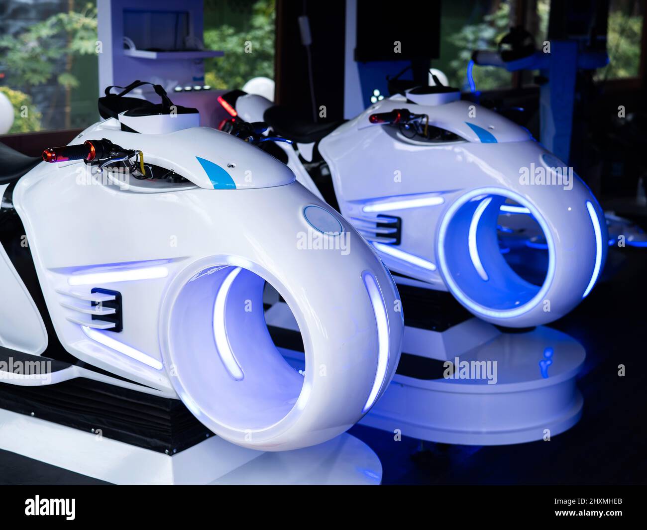 Motorcycles to play in the virtual reality club Stock Photo - Alamy