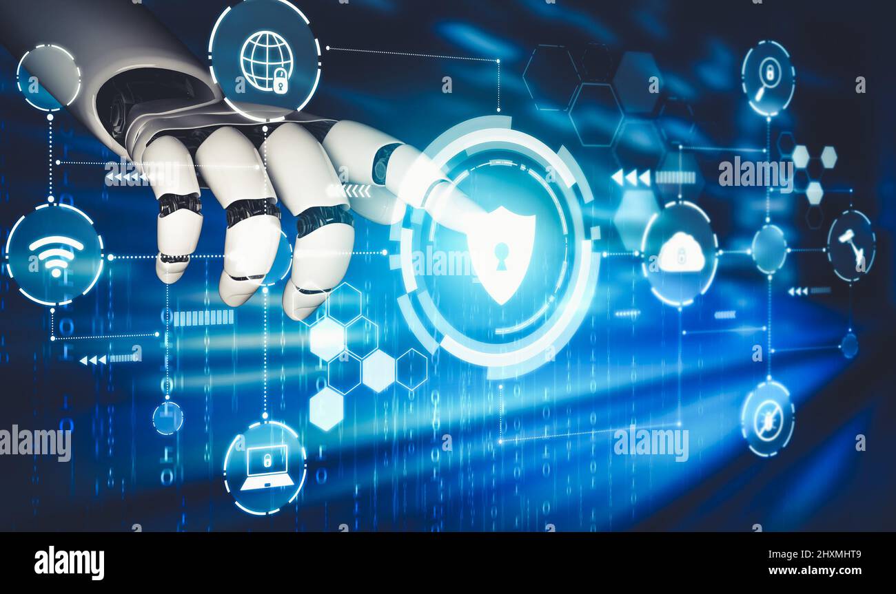 3D rendering futuristic droid robot technology development, artificial ...