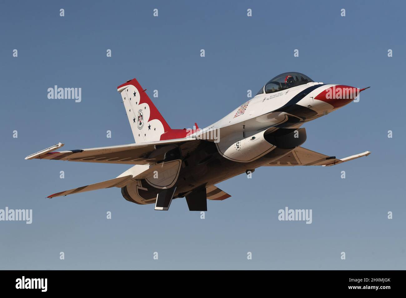United States Air Force Thunderbird Solo 5 on takeoff during winter ...
