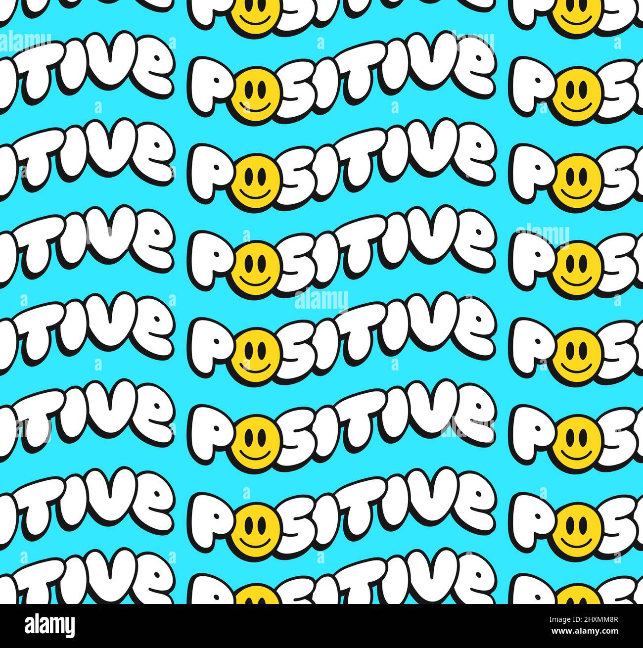 Positive word quote text seamless pattern. Vector doodle cartoon ...