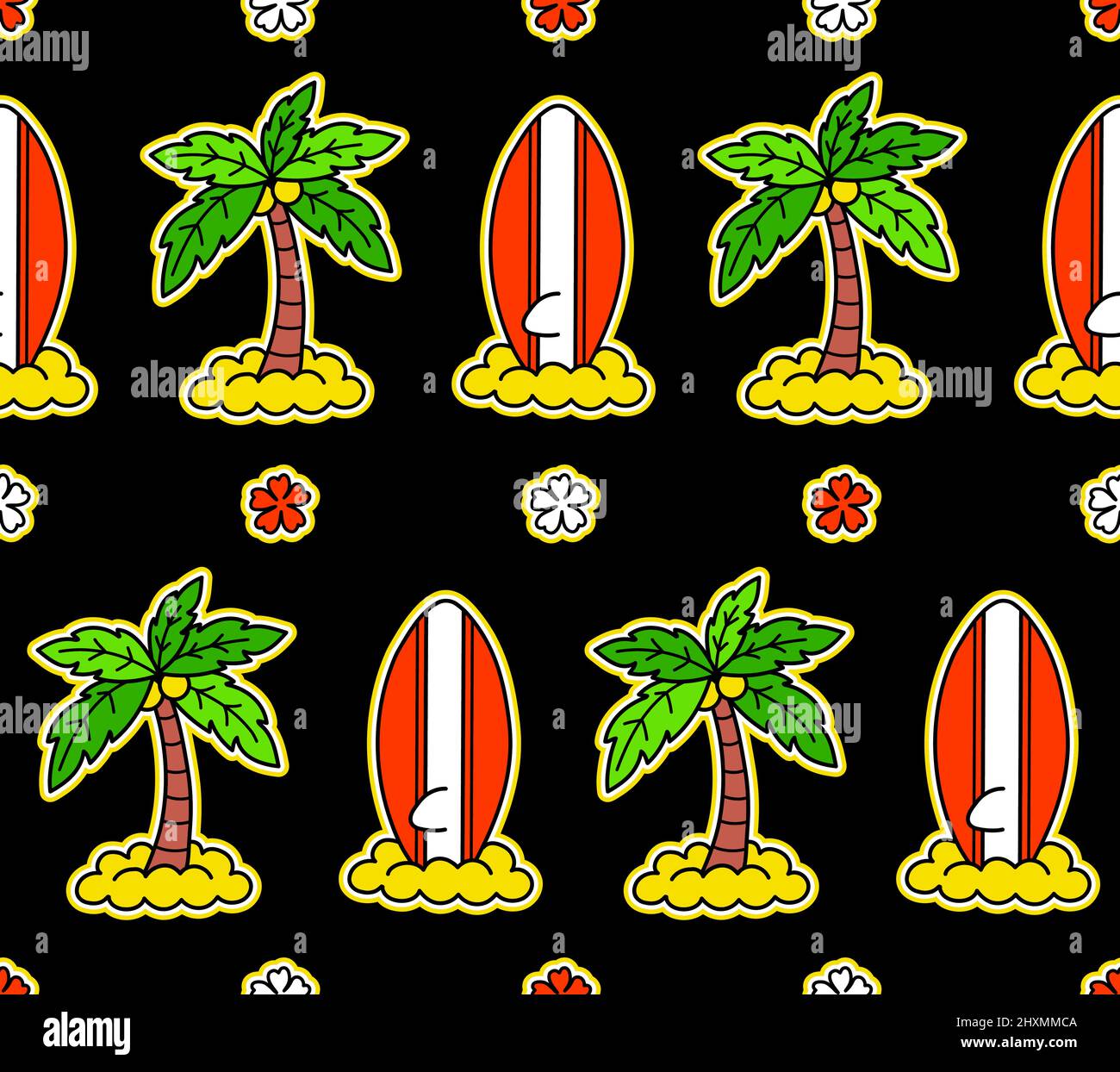 Surf,palm,beach seamless pattern art.Vector graphic illustration. Surf ...