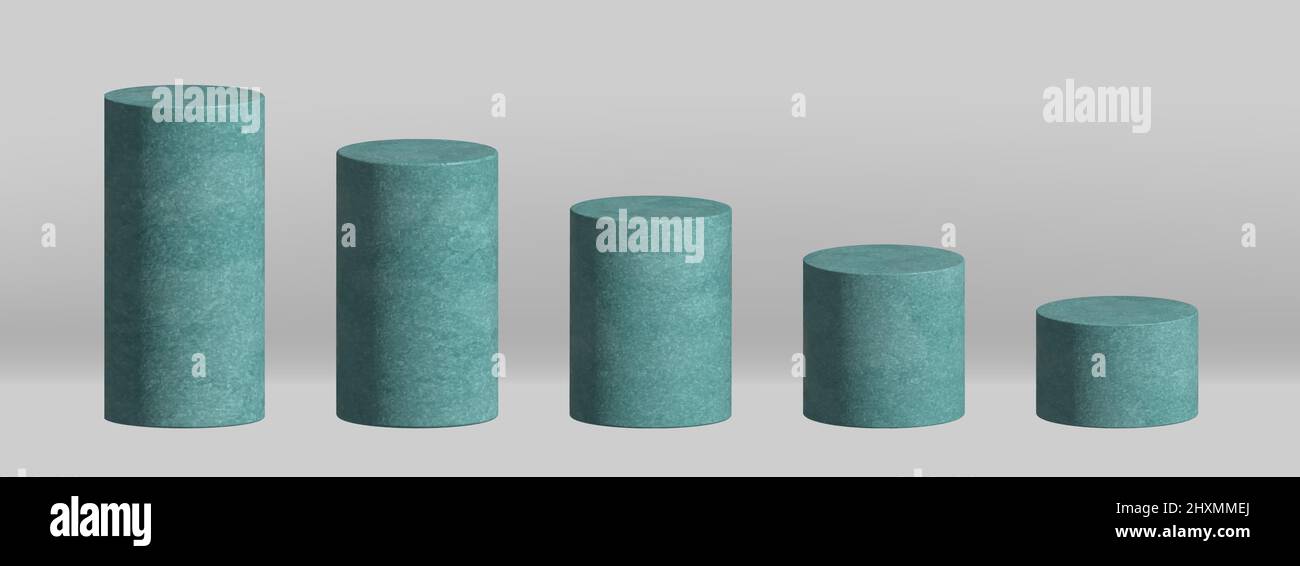Wax paint blue columns for presentation. 3d column collection on grey ...