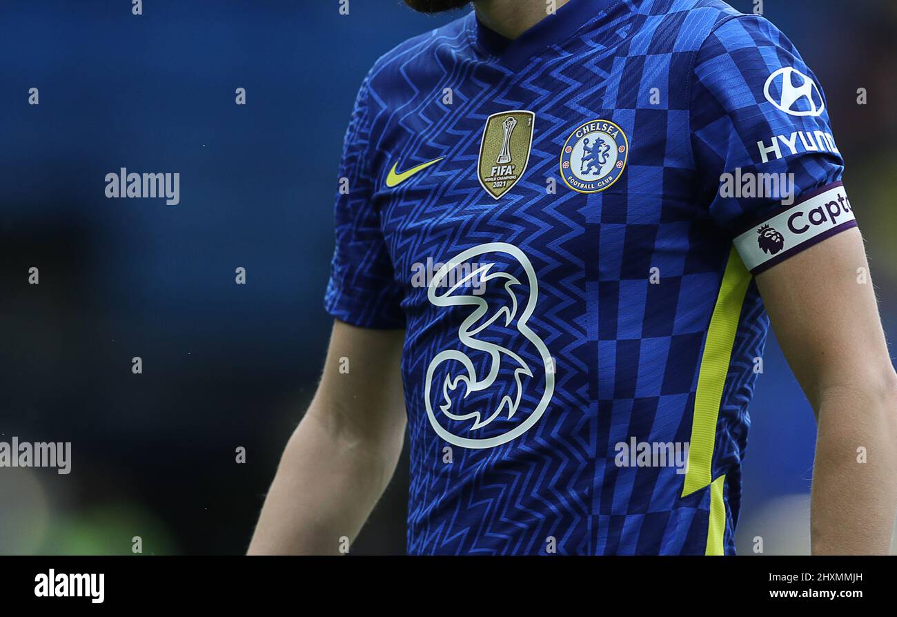 London, England, 13th March 2022. A view of the Chelsea home kit ...