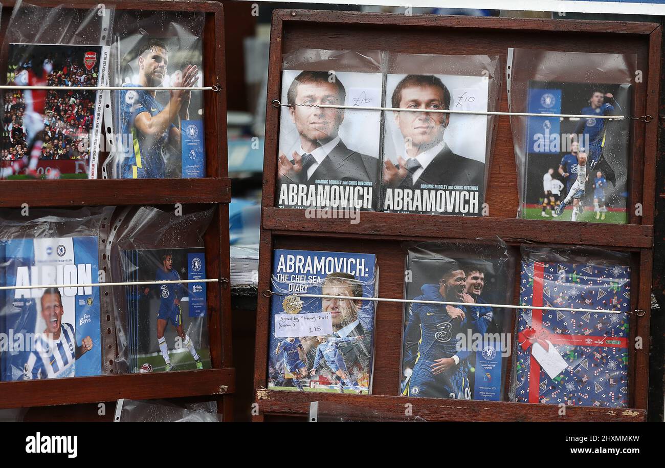 London, England, 13th March 2022. Old match day programmes on sale ...