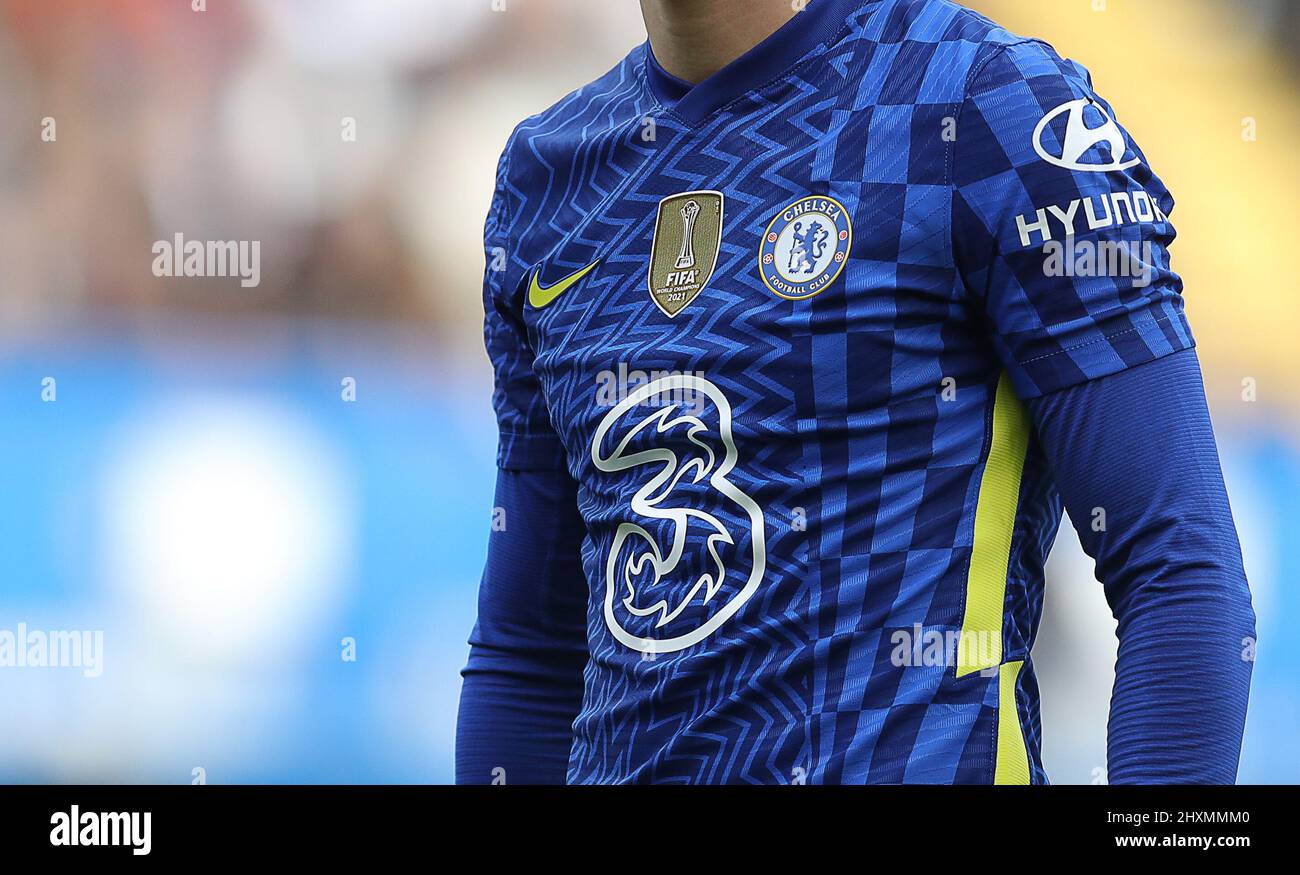 London, England, 13th March 2022. A view of the Chelsea home kit ...