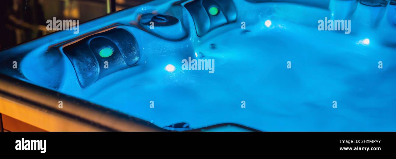 Hot tub hydromassage pool. Illuminated pool. Rest outside the city ...