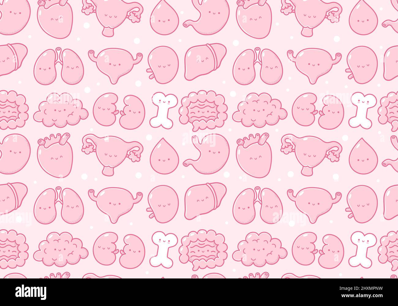 Cute human organs character seamless pattern. Vector line cartoon ...