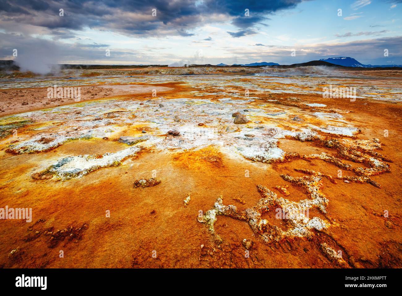 Ominous view geothermal area Hverir (Hverarond). Popular tourist ...
