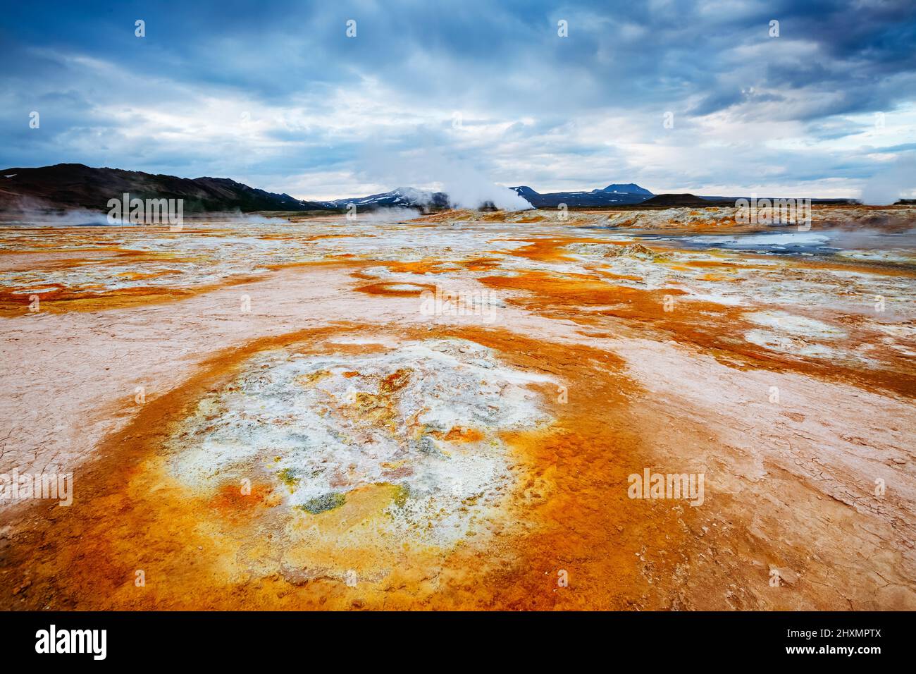 Ominous view geothermal area Hverir (Hverarond). Popular tourist ...