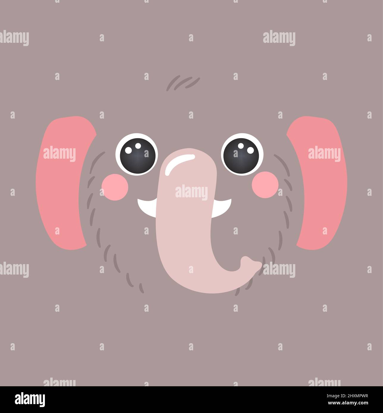 Cute elephant portrait square smile head cartoon round shape animal ...
