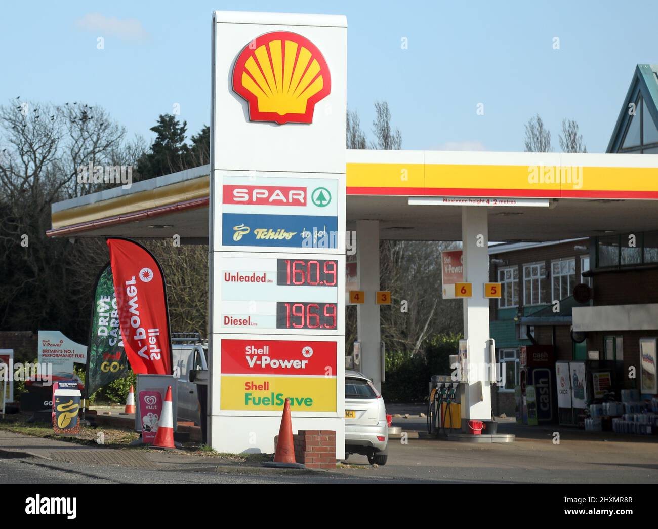 Wisbech, UK. 10th Mar, 2022. A Shell garage on the A47 near Wisbech ...