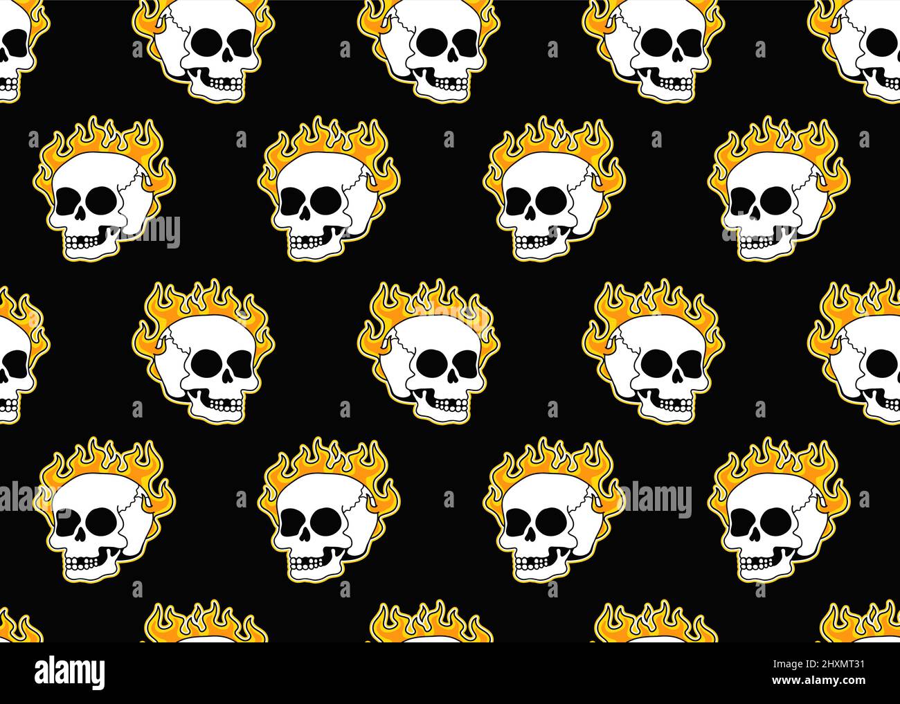 Skull burn in fire seamless pattern.Vector cartoon graphic illustration ...