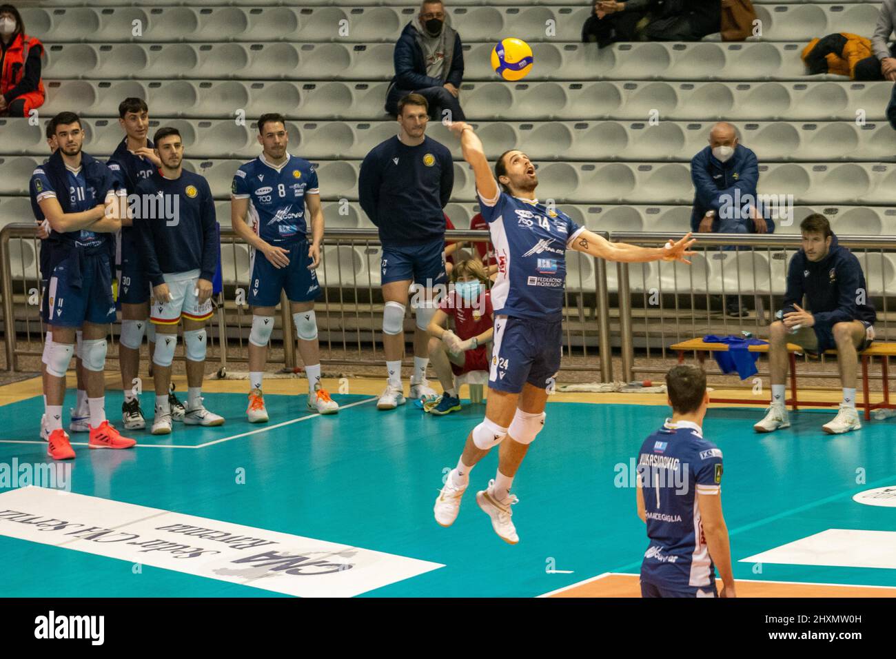 Pala De Andre, Ravenna, Italy, March 13, 2022, Nicola Candeli (Cisterna) serves during Consar ...