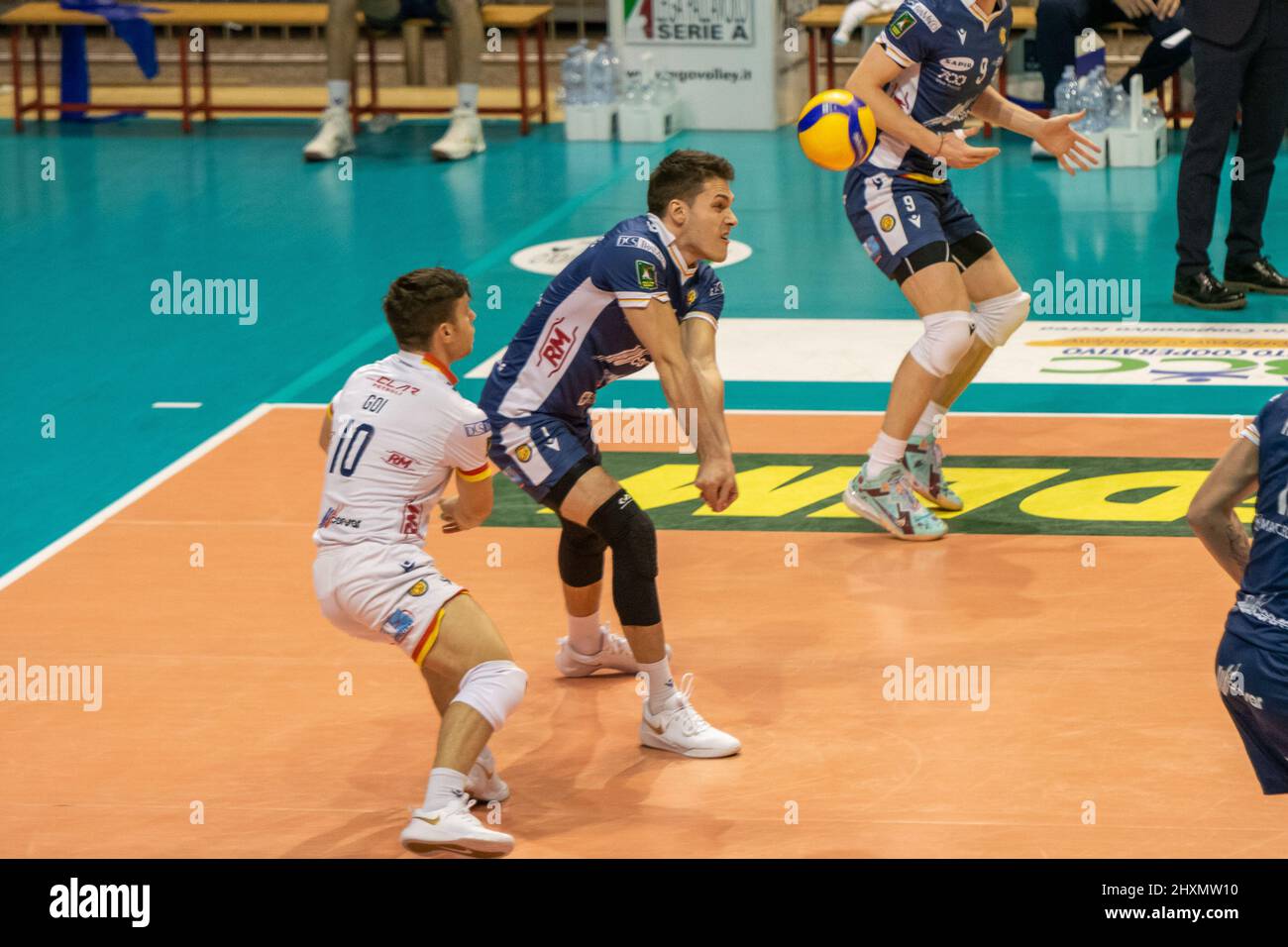 Pala De Andre, Ravenna, Italy, March 13, 2022, Marko Vukasinovic (Ravenna) receives during ...
