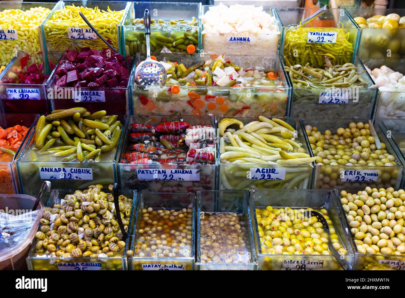 Pickled vegetables marinades at the turkish market Stock Photo - Alamy