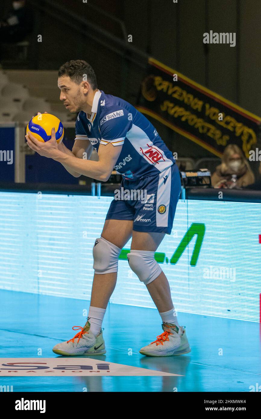 Pala De Andre, Ravenna, Italy, March 13, 2022, Andre Queiroz (Ravenna) serves during Consar ...