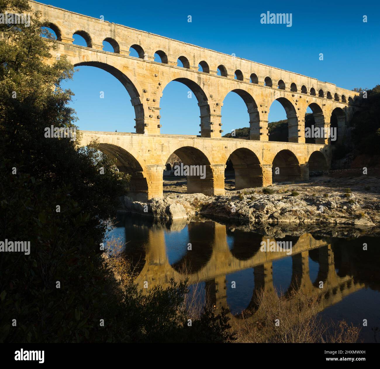 Famous landmark Roman Bridge Pont du Gard in southern France Stock ...