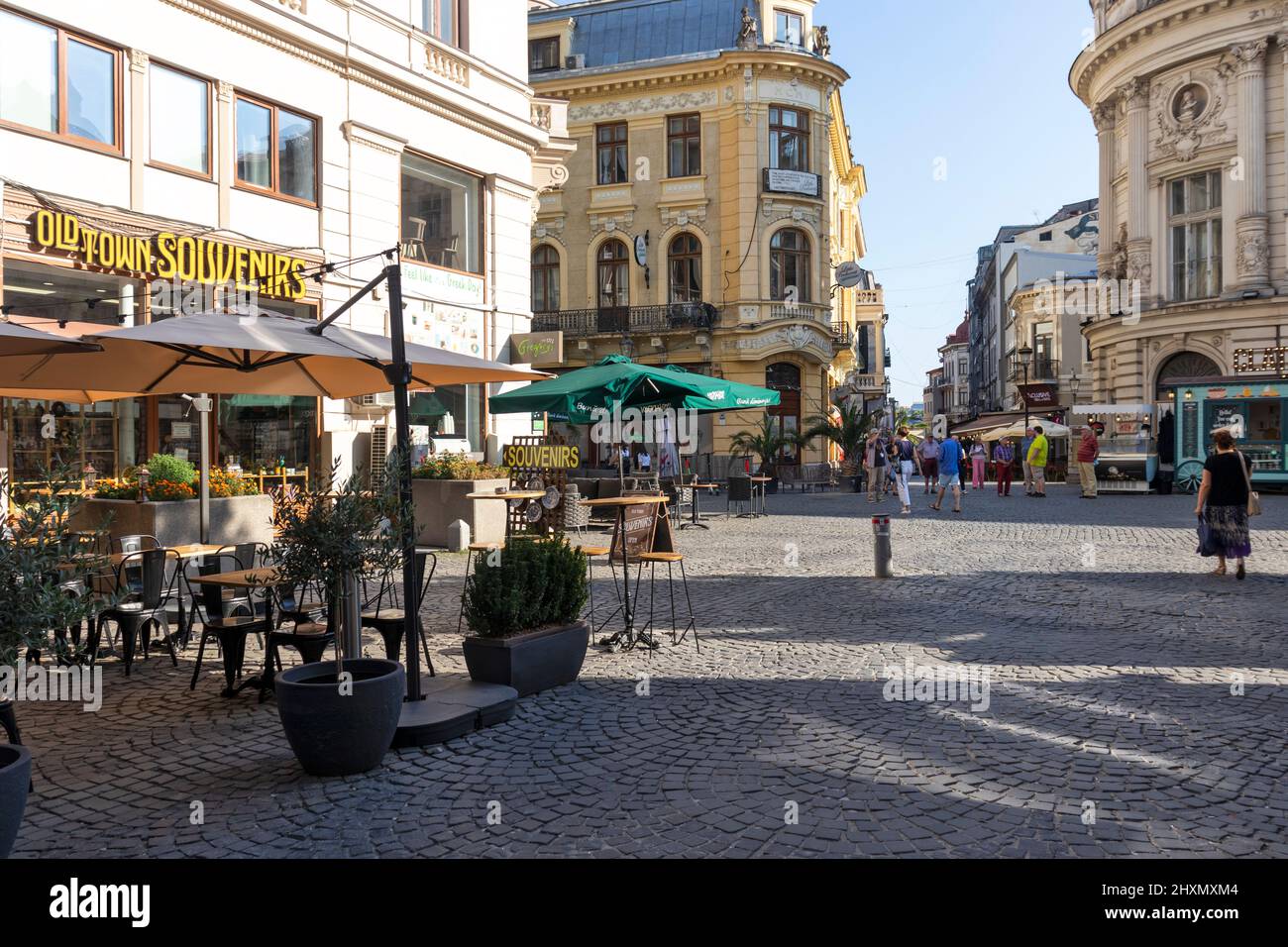 BUCHAREST, ROMANIA - AUGUST 16, 2021: Typical street and building at ...