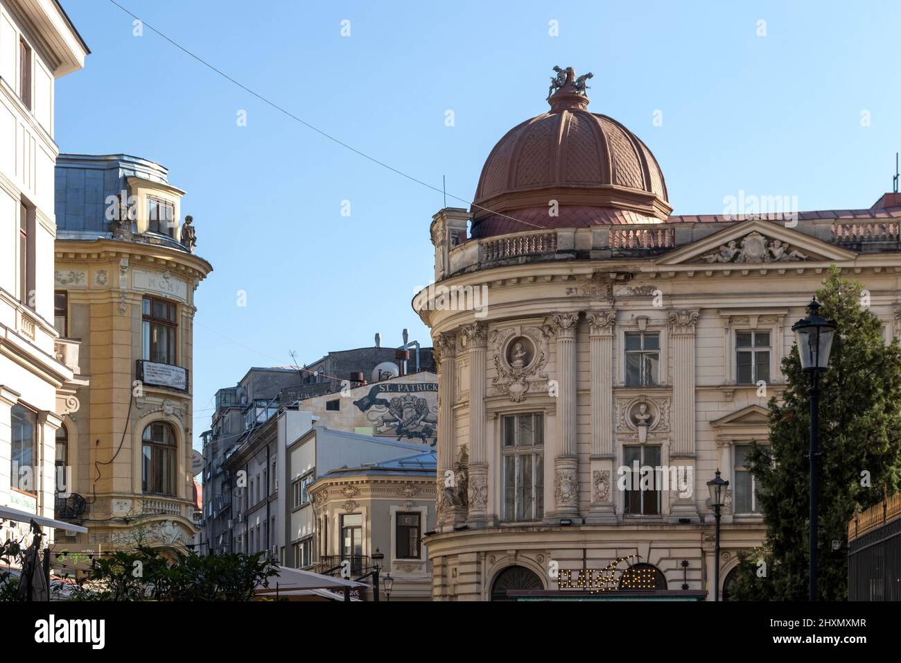BUCHAREST, ROMANIA - AUGUST 16, 2021: Typical street and building at ...