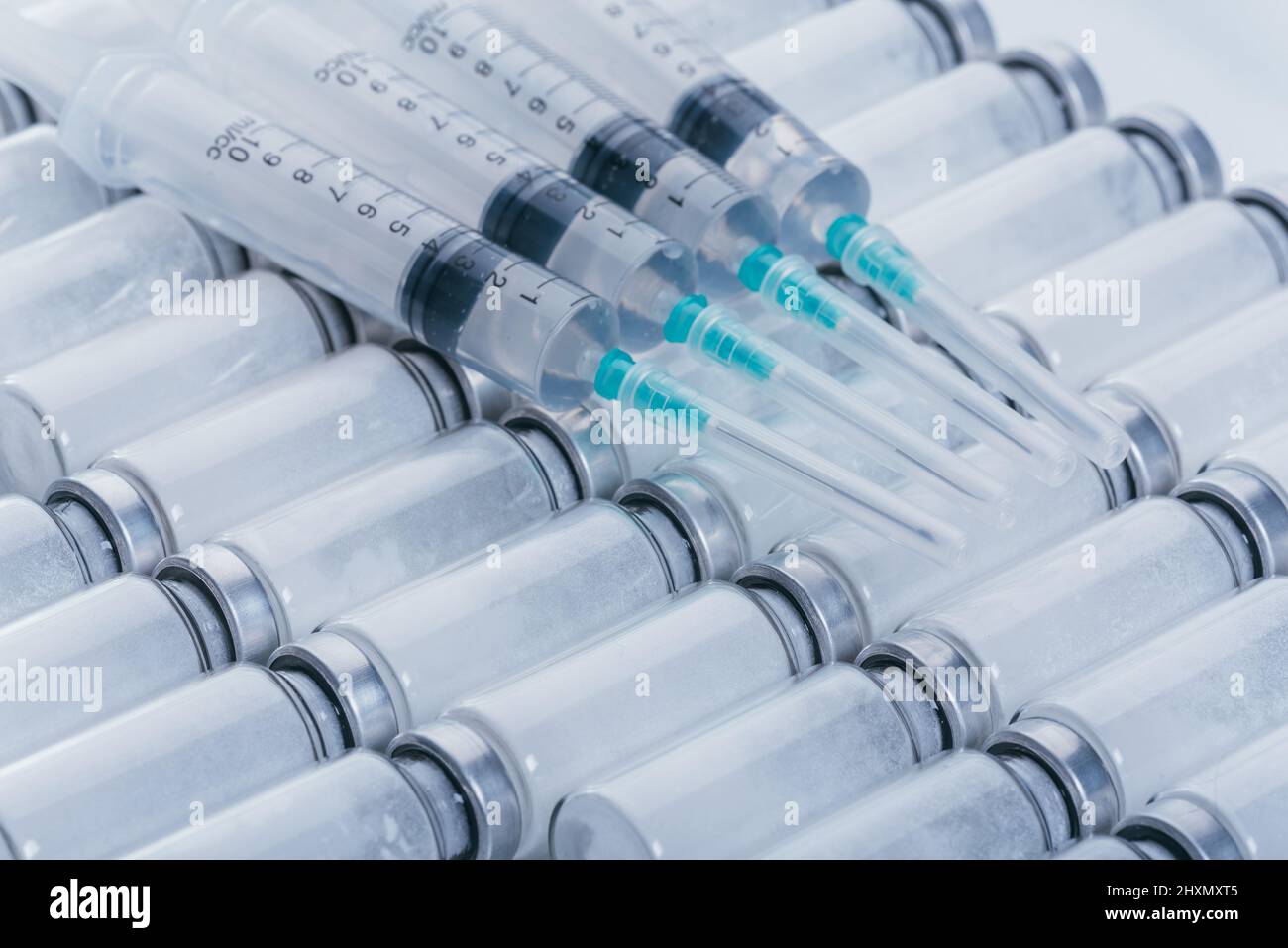 Medicine, Injection, vaccine and disposable syringe, drug concept ...