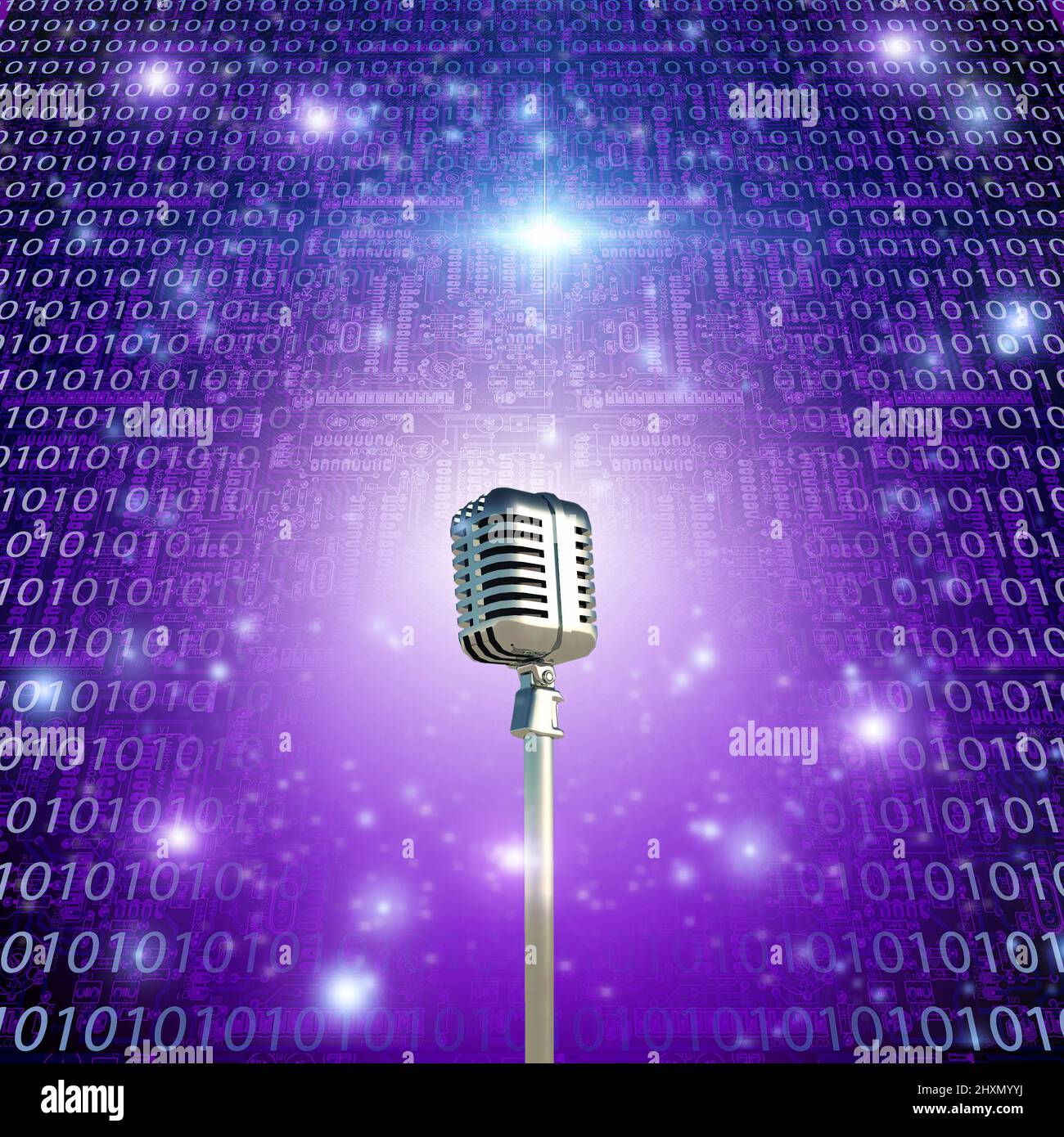 Vintage microphone and binary code. 3D rendering Stock Photo - Alamy