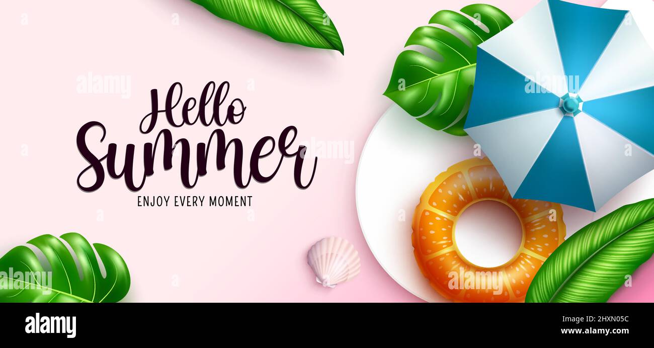 Hello summer vector background design. Hello summer greeting text in ...