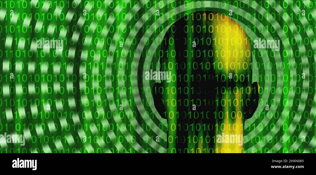 Surreal digital art. Well built man with binary code on a skin. 3D ...